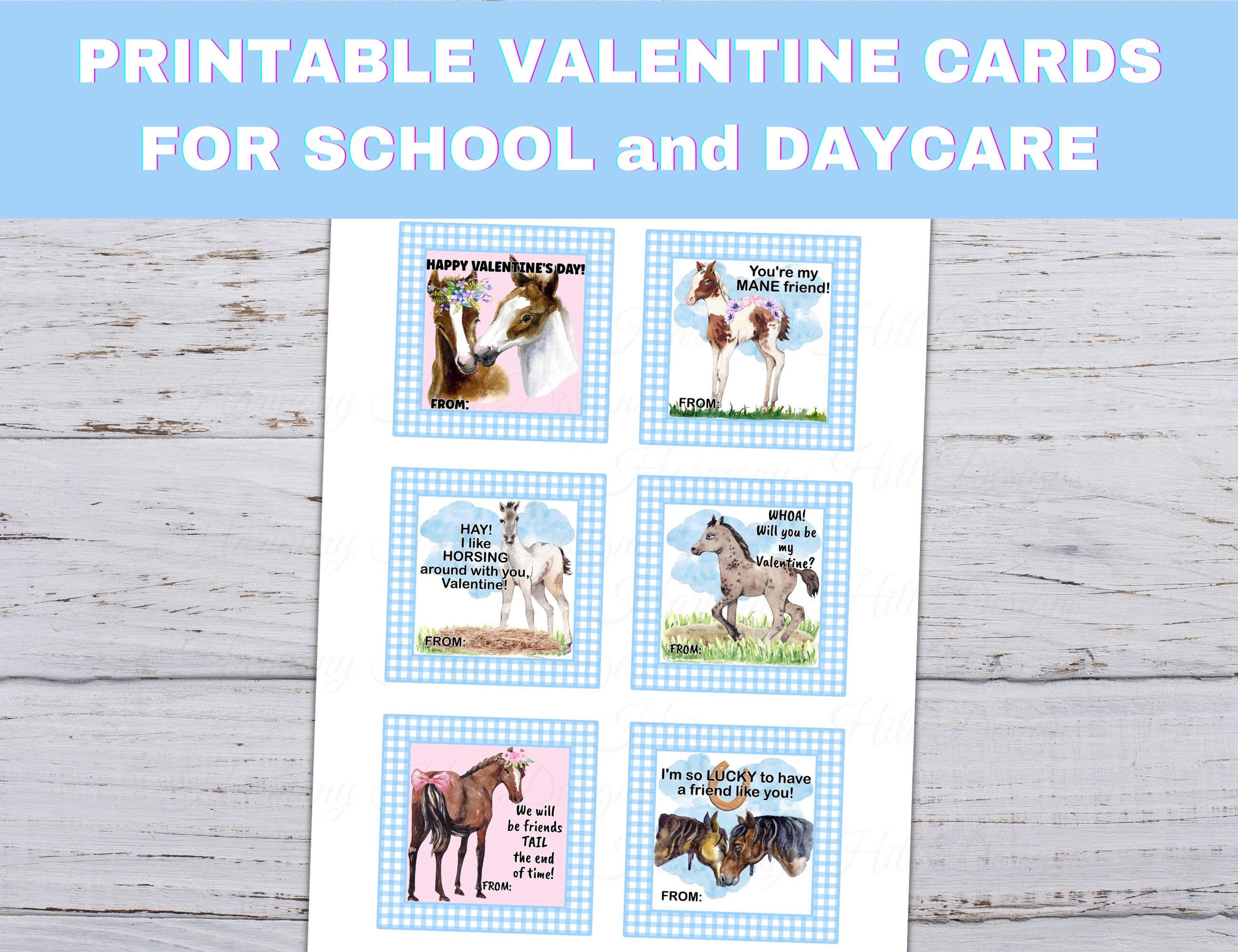 Horse Valentine Cards, Printable Valentine Cards for School, Classroom ...