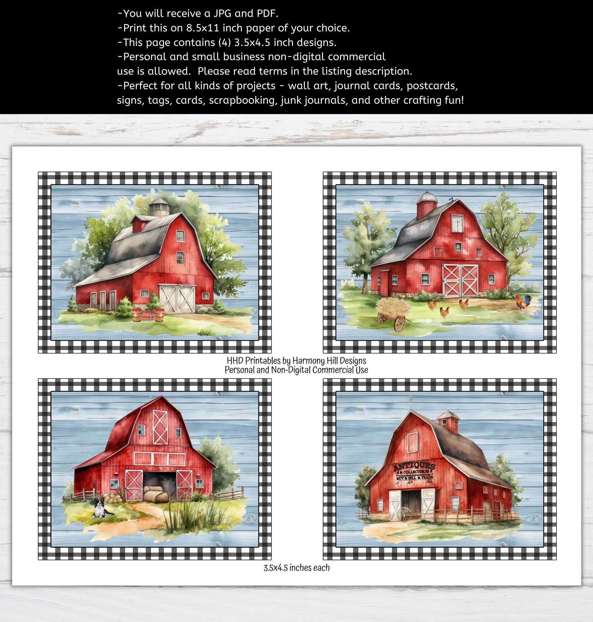 Red Barns Collage, Printable Barn Clipart, Old Red Barn Design, Barn ...