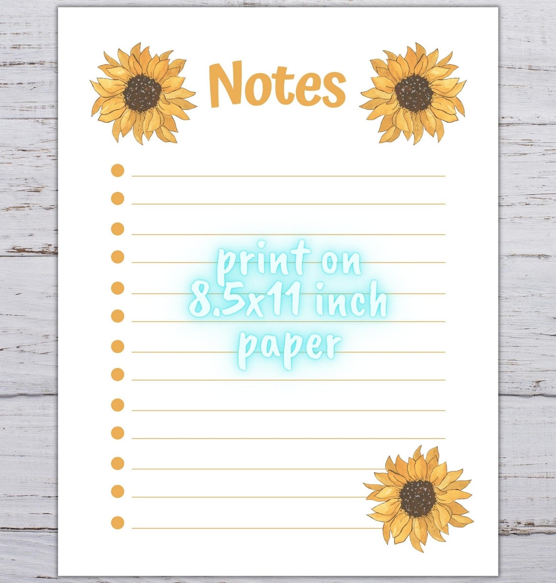 Printable Planner Pages Sunflowers Notes Sunflower - Etsy