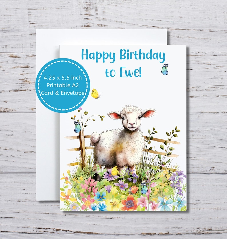 Sheep Birthday Card, Printable Card, Happy Birthday to Ewe, Sheep Lover ...