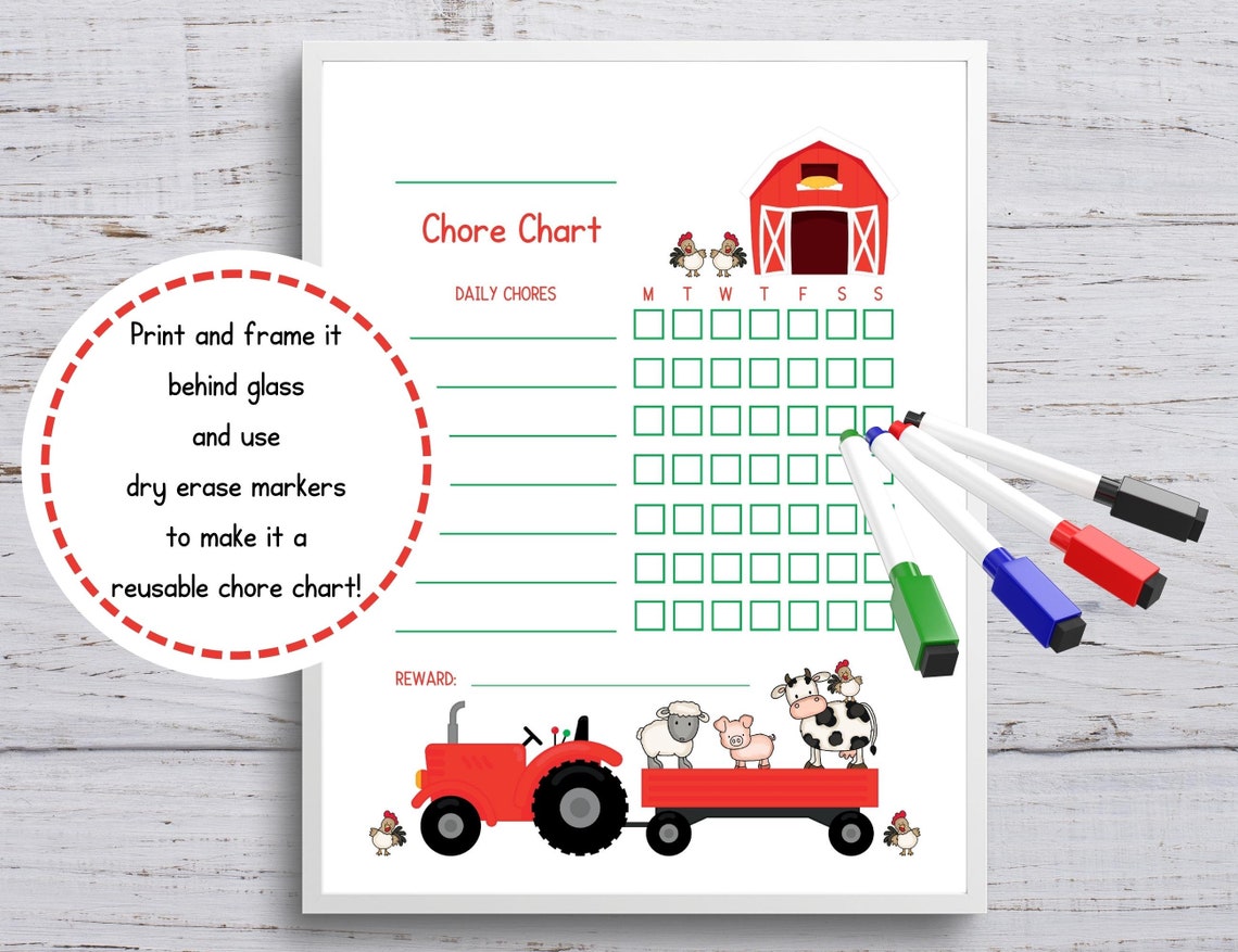 Chore Chart for Kids Printable, Chore Chart Printable, Chore List ...