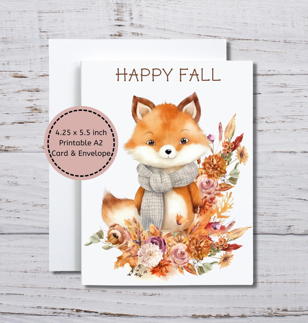 Fox Fall Card, for Him, for Her, for Friend, Happy Fall, Fox Card to ...