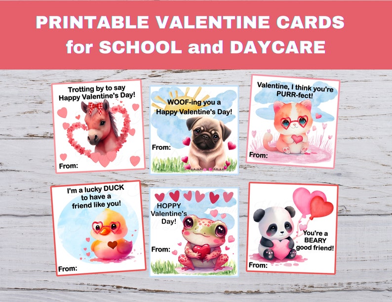 Animals Valentines Cards, Kids Animal Valentine, Printable Valentine ...