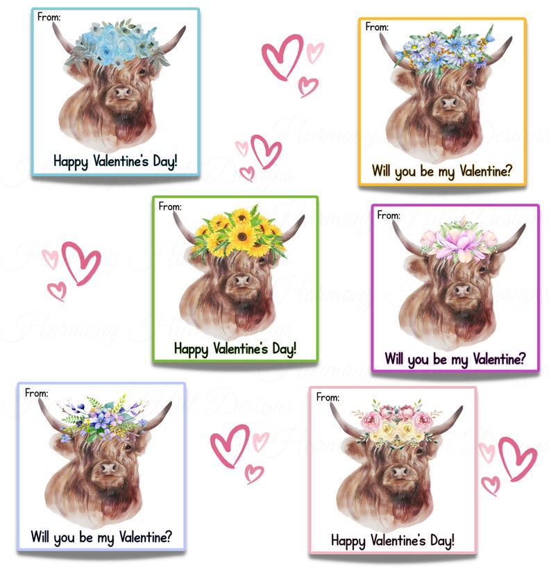Highland Cow Valentine Cards, Printable Highland Cow Valentines ...