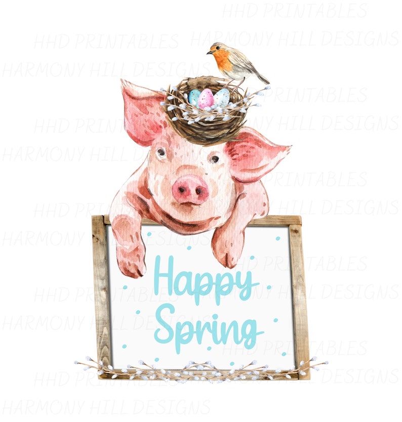 Spring Pig Print, Spring Pig Printable, Pig Sublimation, Pig Wall Art ...
