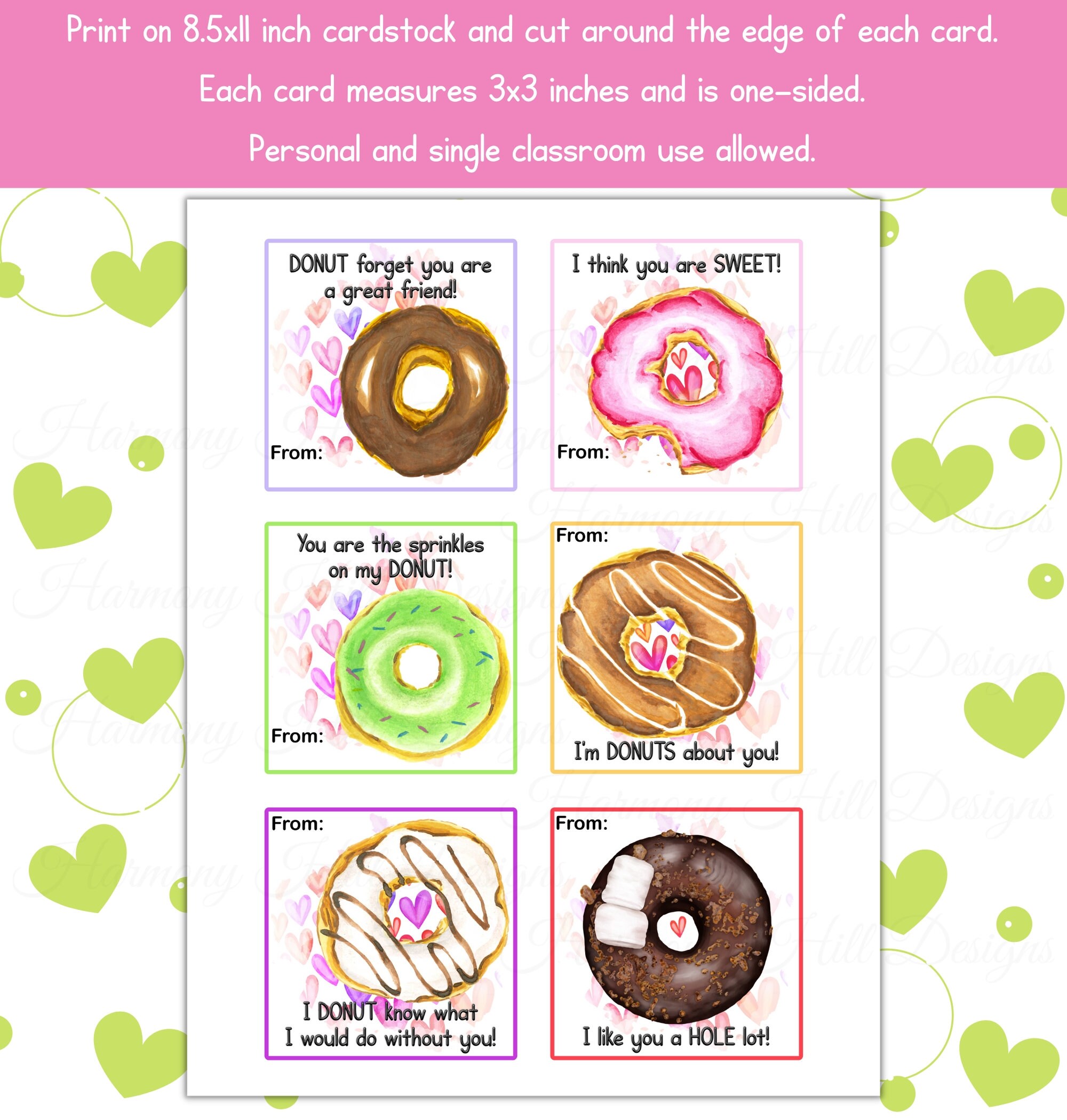 Donut Valentine Cards, Printable Donut Valentines, Printable Valentine ...