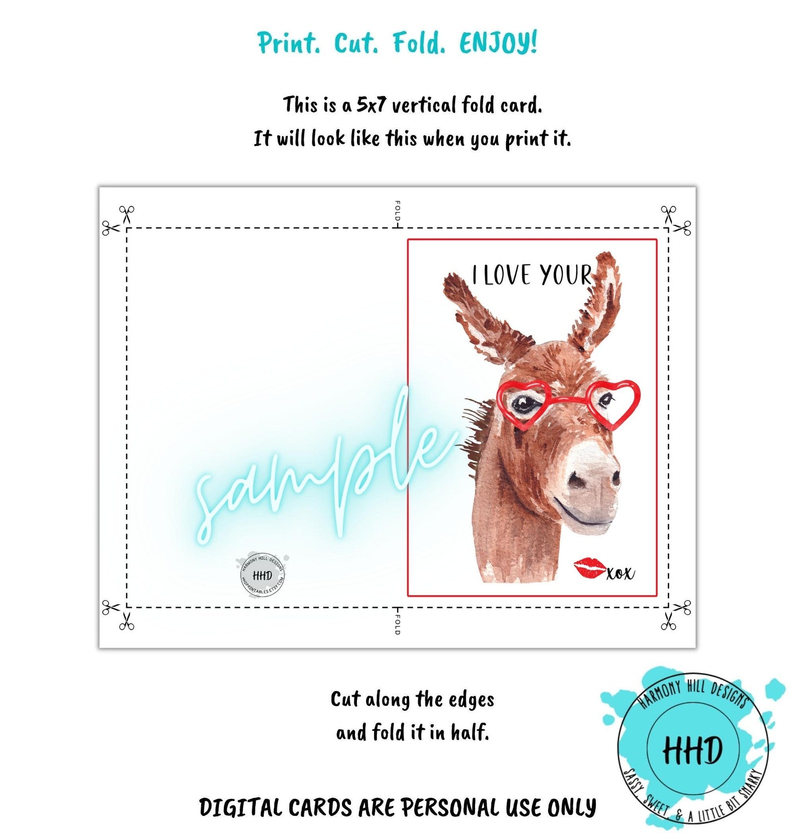 Donkey Valentine Card, Printable Donkey Card, Donkey Love Card, Funny ...