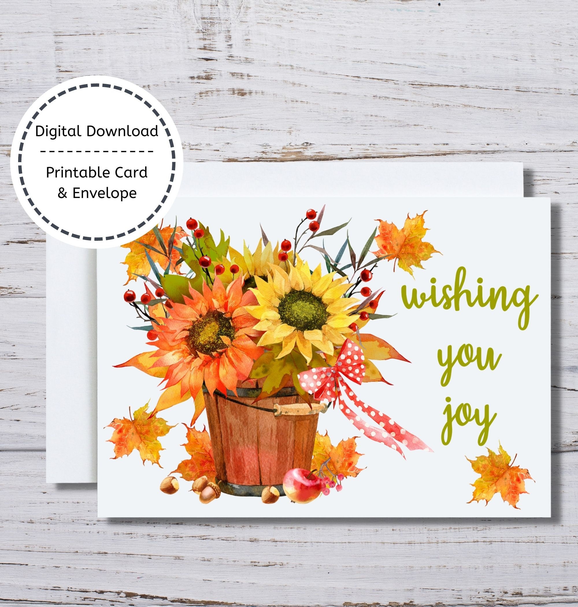 Sunflowers Card, Printable Card, 5x7 Printable Greeting Card, Wishing ...