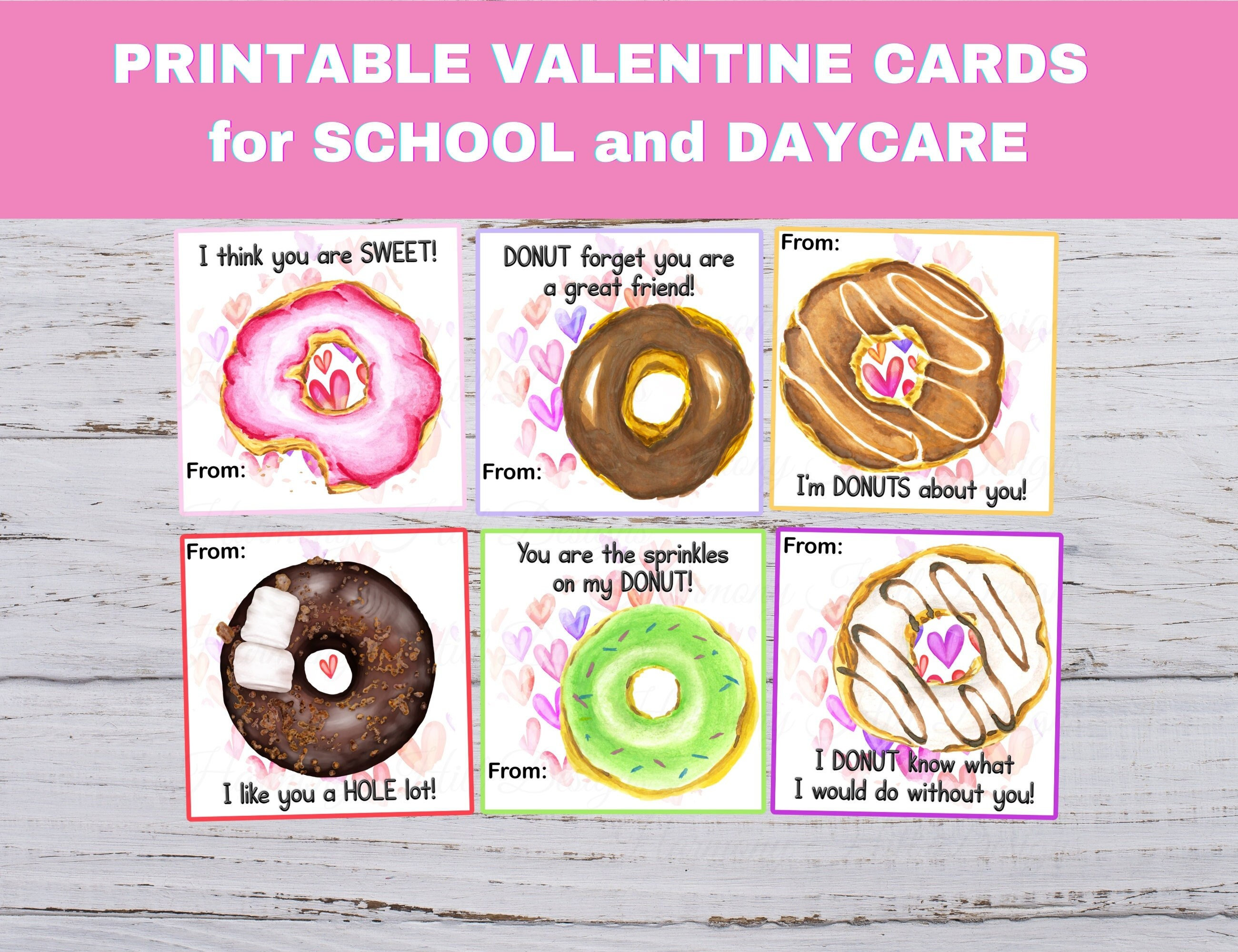 Donut Valentine Cards, Printable Donut Valentines, Printable Valentine ...