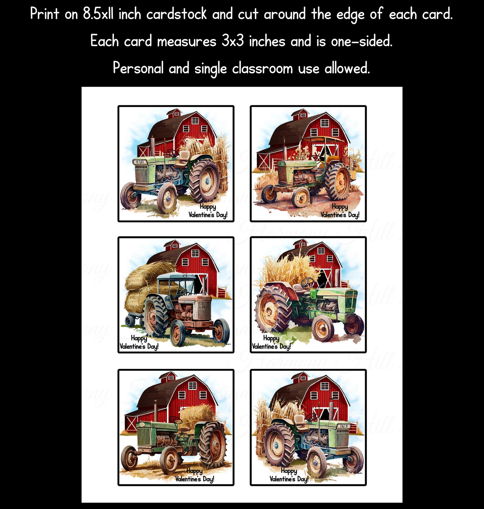 Tractor Valentines, Tractor Valentine Cards, Printable Valentine Cards ...