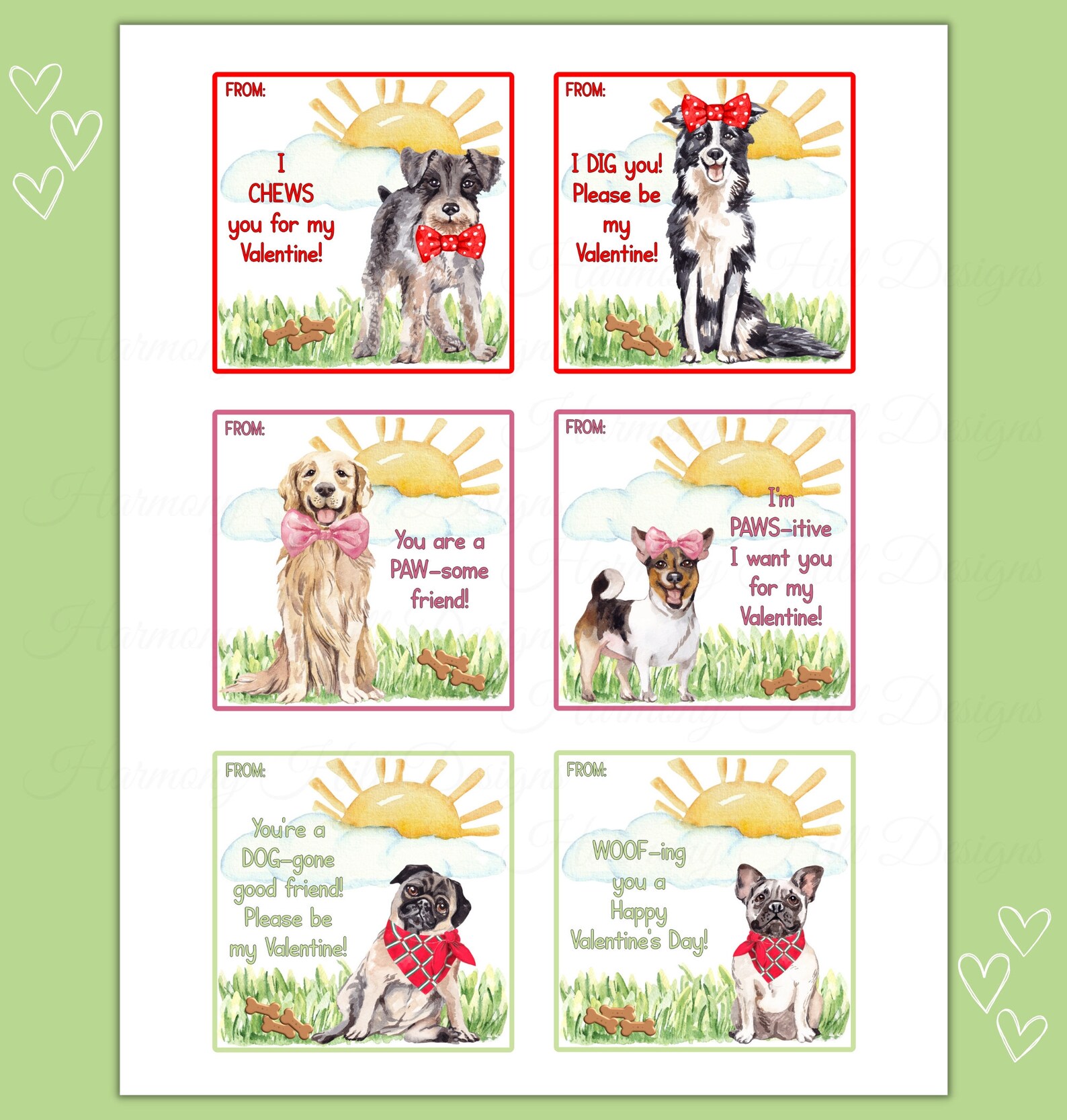Dogs Valentine Cards, Printable Dog Valentine Cards, Classroom ...