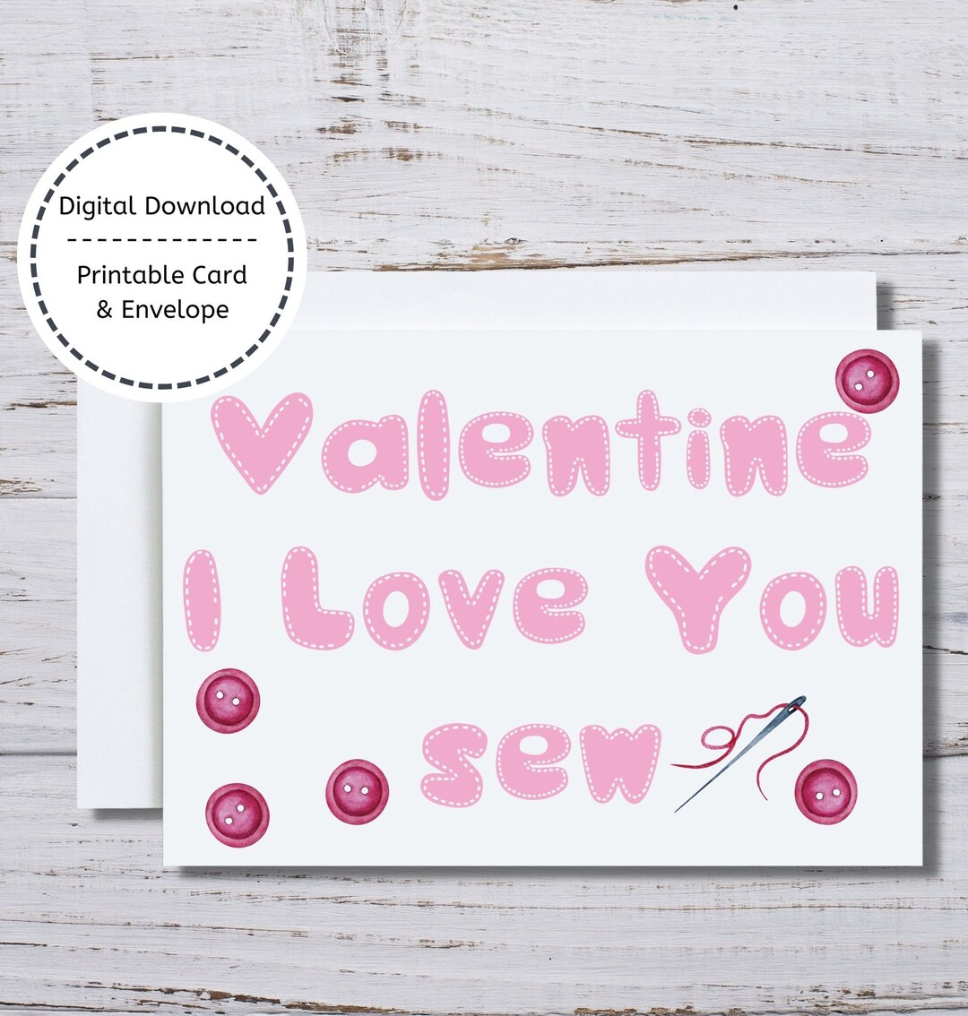 I Love You Sew, Valentine Card, 5x7 Printable Card, Valentine for ...