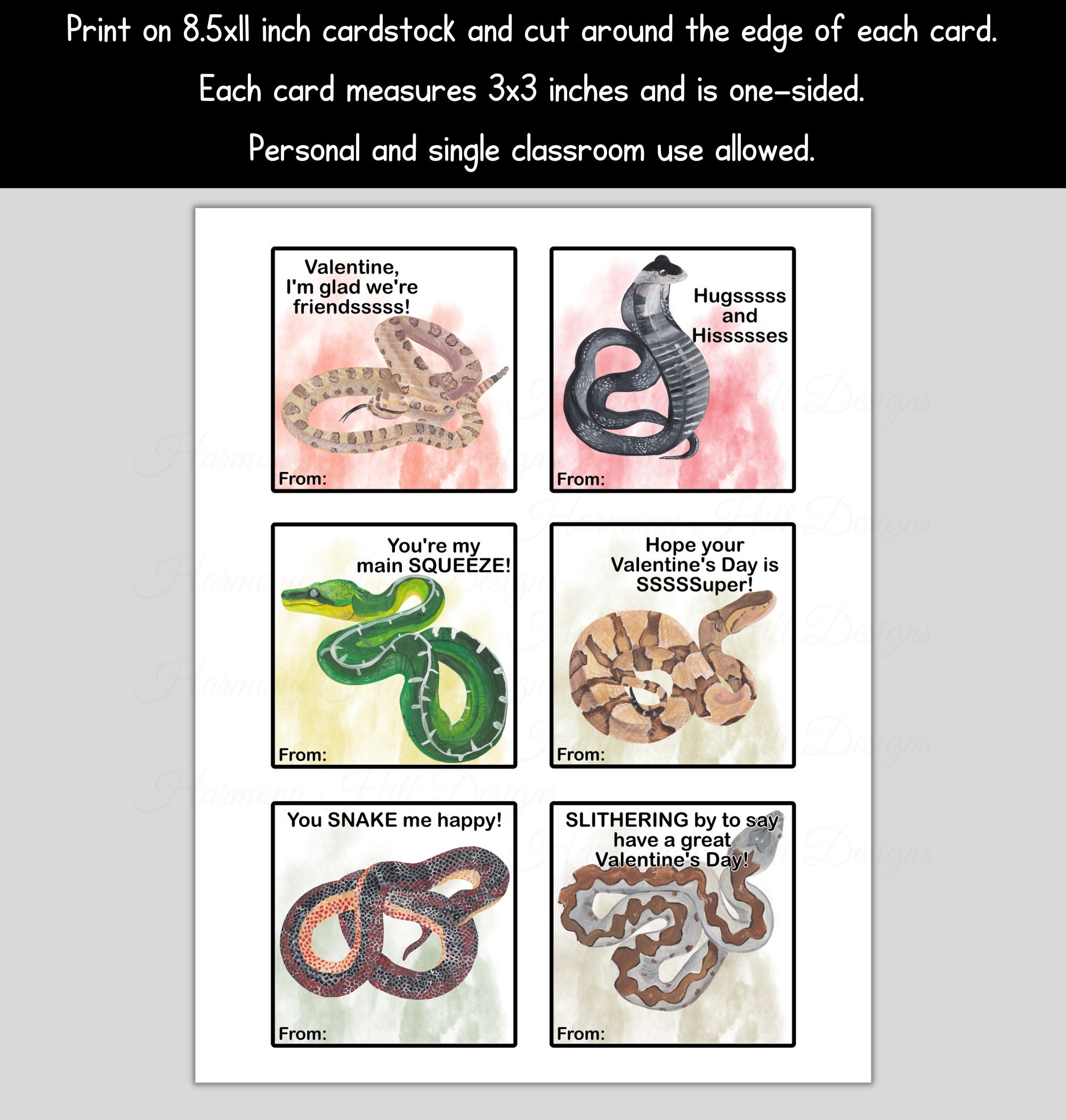 Snake Valentine Cards, Printable Snakes Valentines, Printable Valentine ...
