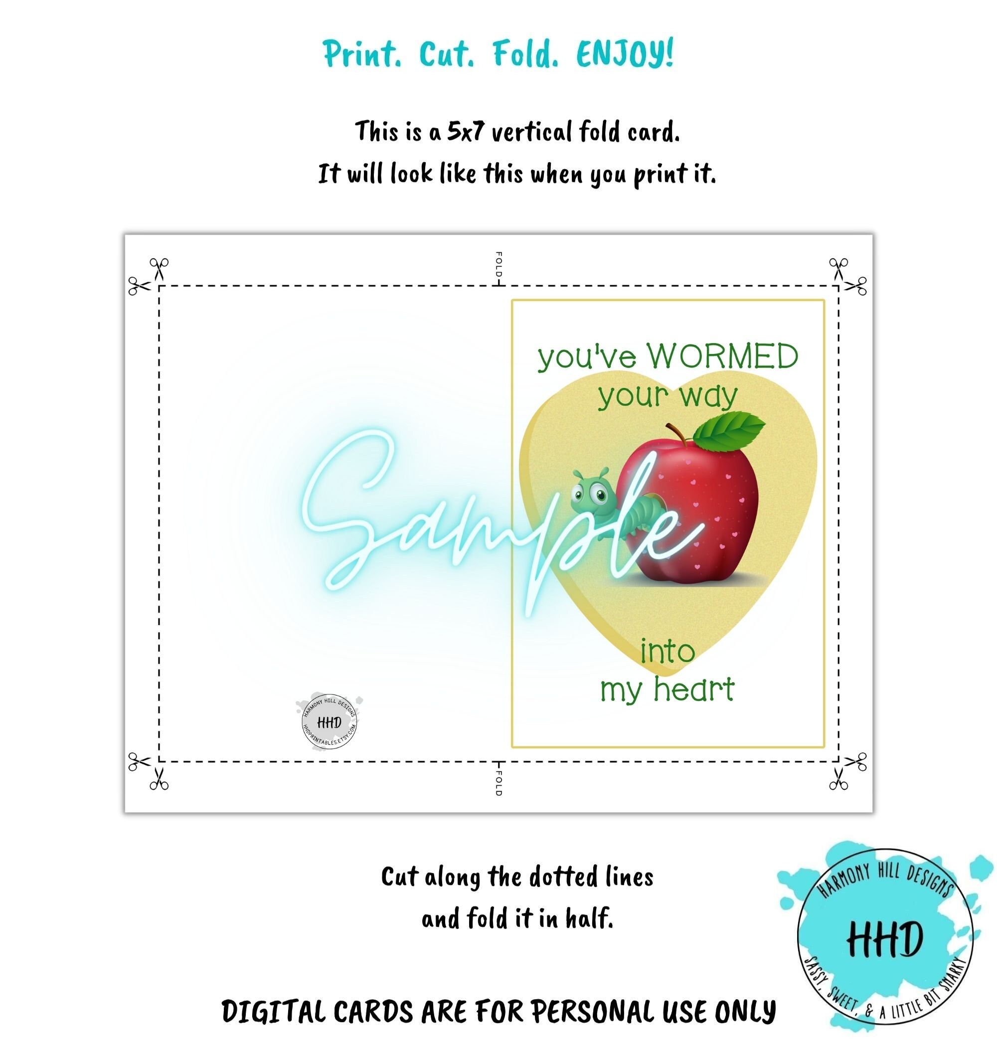 Apple Card, 5x7 Printable Card, Apple With Worm Card, You've Wormed ...