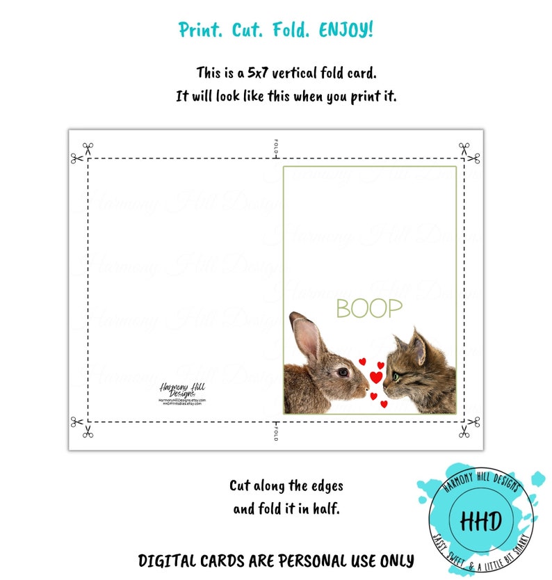 Boop Card, Printable Boop Card, Boop Noses, Cat Boop Card, Bunny Rabbit ...