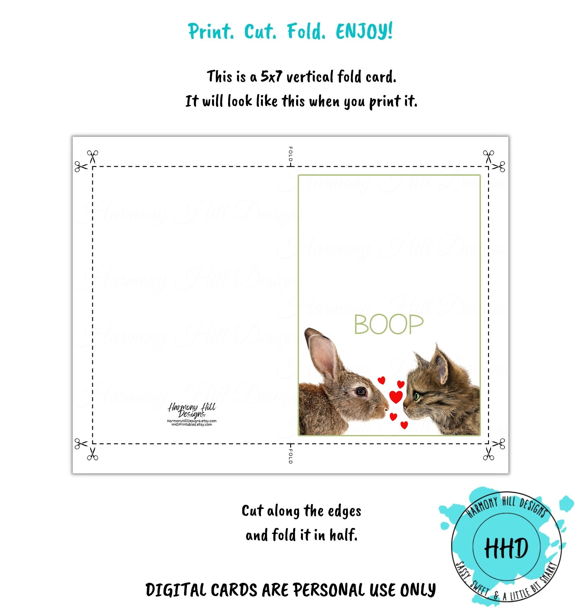 Boop Card, Printable Boop Card, Boop Noses, Cat Boop Card, Bunny Rabbit ...