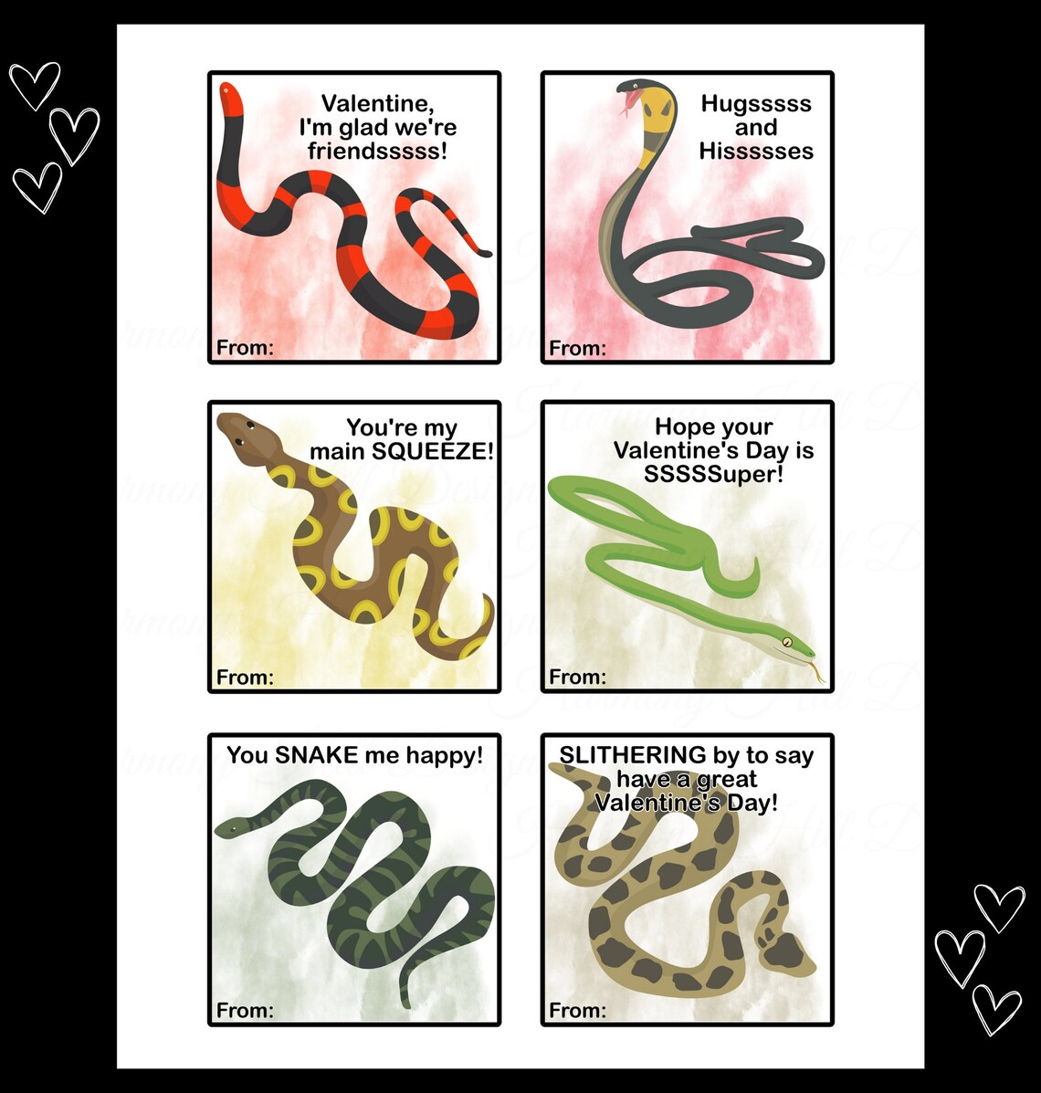 Snake Valentine Cards, Printable Snakes Valentines, Printable Valentine ...