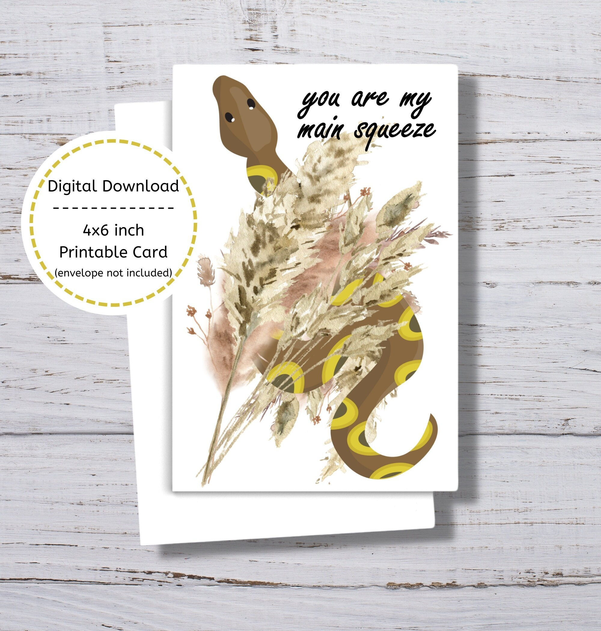 Snake Valentine Card, Printable Snake Card, You Are My Main Squeeze ...