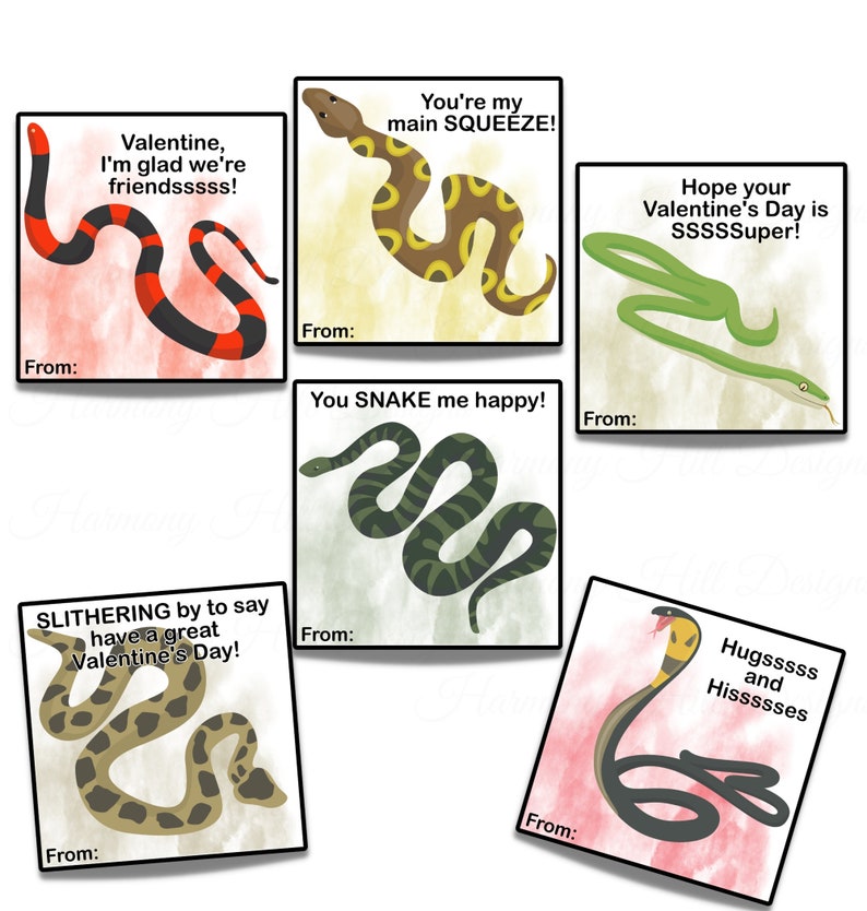 Snake Valentine Cards, Printable Snakes Valentines, Printable Valentine ...