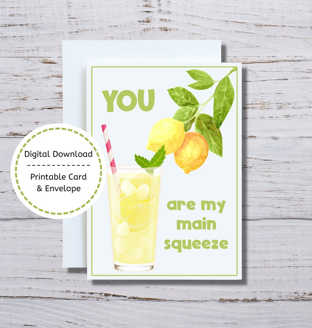 Main Squeeze Valentine Card, Printable Lemon Card, Lemons and Lemonade ...