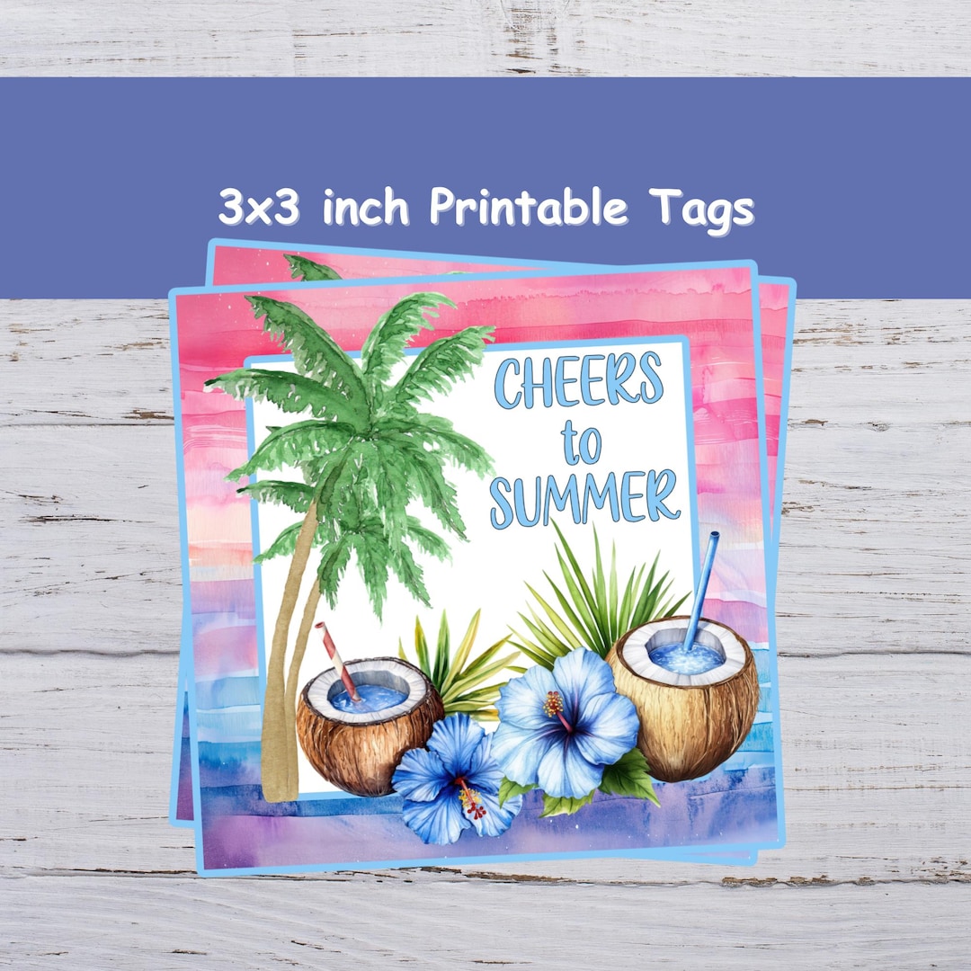 Tropical Beach Printable Tags, Cheers to Summer, Beachy Label, Coastal ...