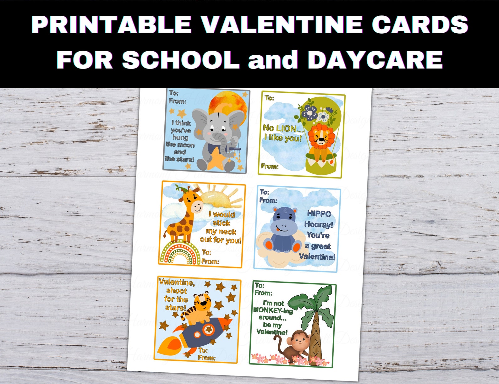 Jungle Valentine Cards, Kids Jungle Animals Valentines, Printable ...