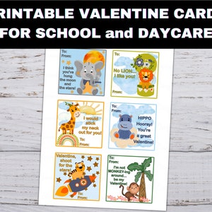 Jungle Valentine Cards, Kids Jungle Animals Valentines, Printable ...