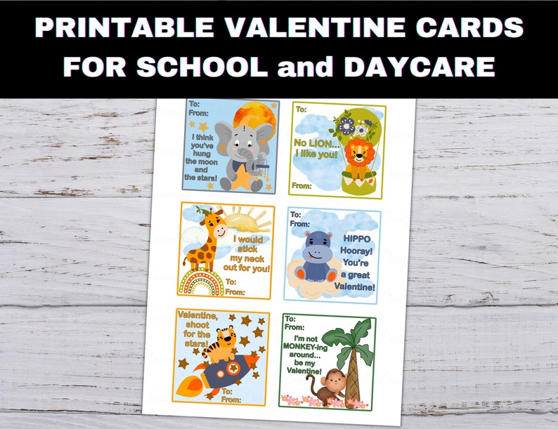 Jungle Valentine Cards, Kids Jungle Animals Valentines, Printable ...