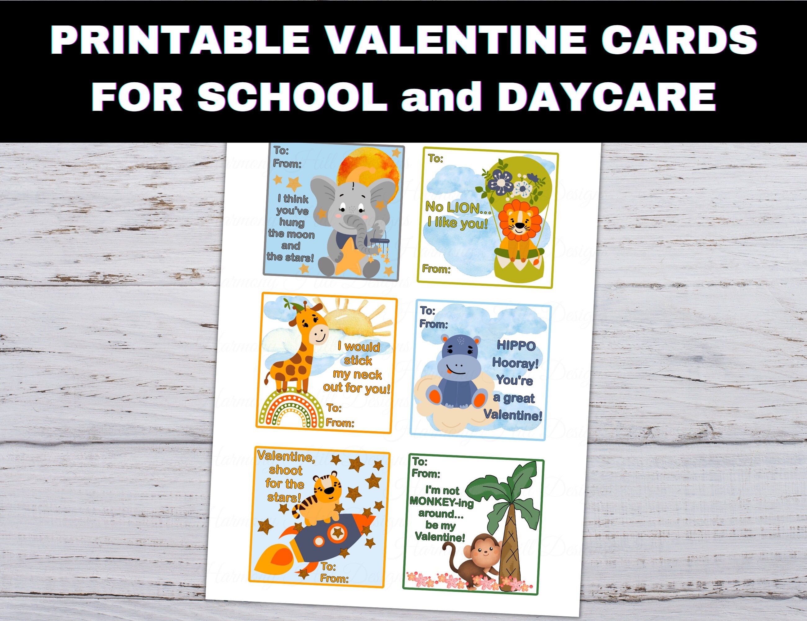 Jungle Valentine Cards, Kids Jungle Animals Valentines, Printable ...