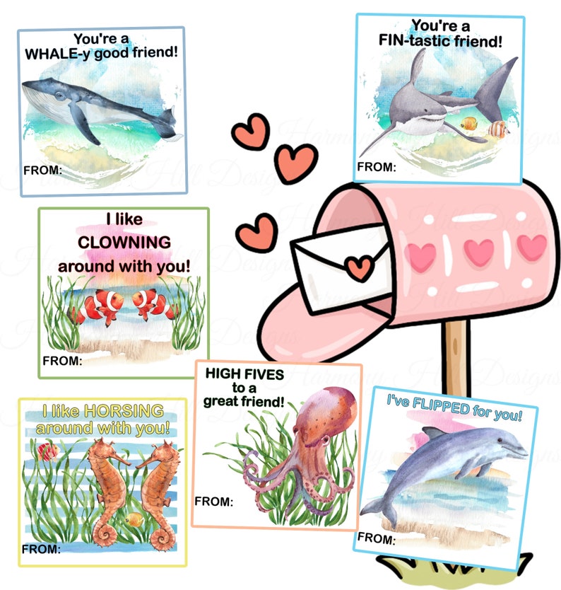Ocean Valentine's Cards Printable Ocean Valentines - Etsy