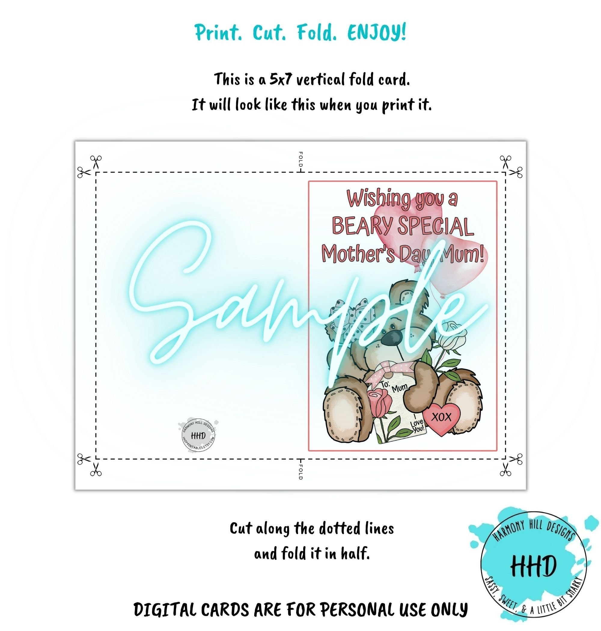 Mum Mothers Day Card, Printable Card, UK Mother's Day Card, Beary ...