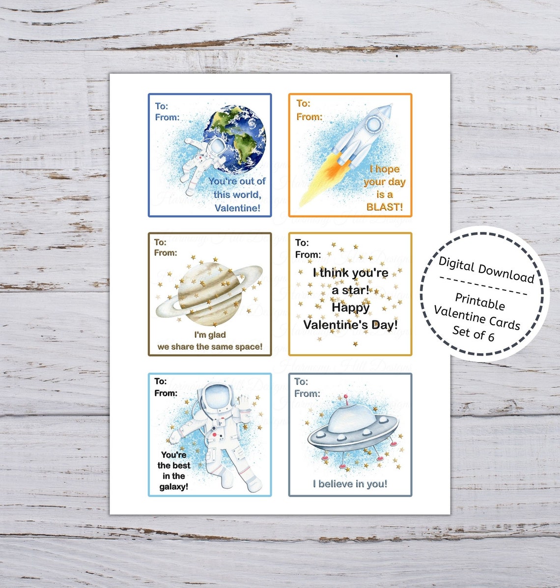 Outer Space Valentines for School Printable Valentine Cards - Etsy