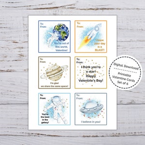 Outer Space Valentines for School, Printable Valentine Cards, Classroom ...