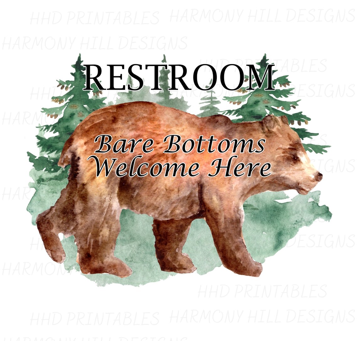 Bathroom Printable Brown Bear Restroom Sign Bare Bottoms - Etsy