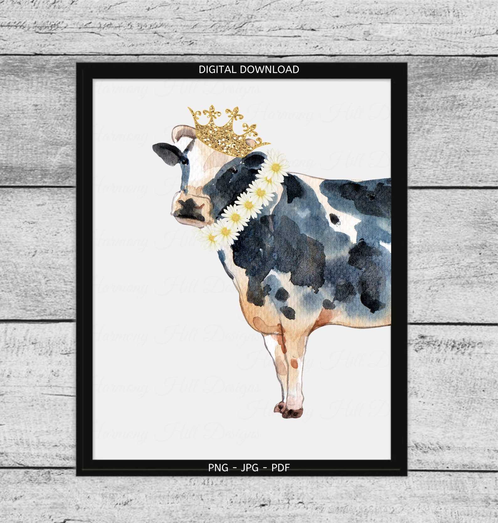 Cow With Crown Printable Cow With Daisy Necklace Print Cow - Etsy