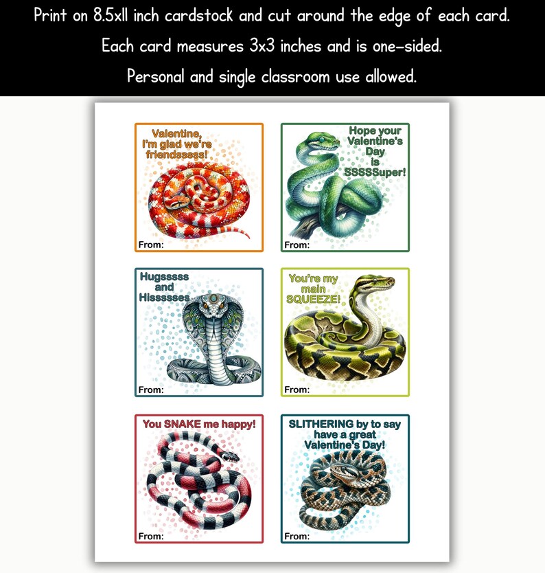 Snake Valentines, Printable Snakes Vday Cards, Printable Valentine ...
