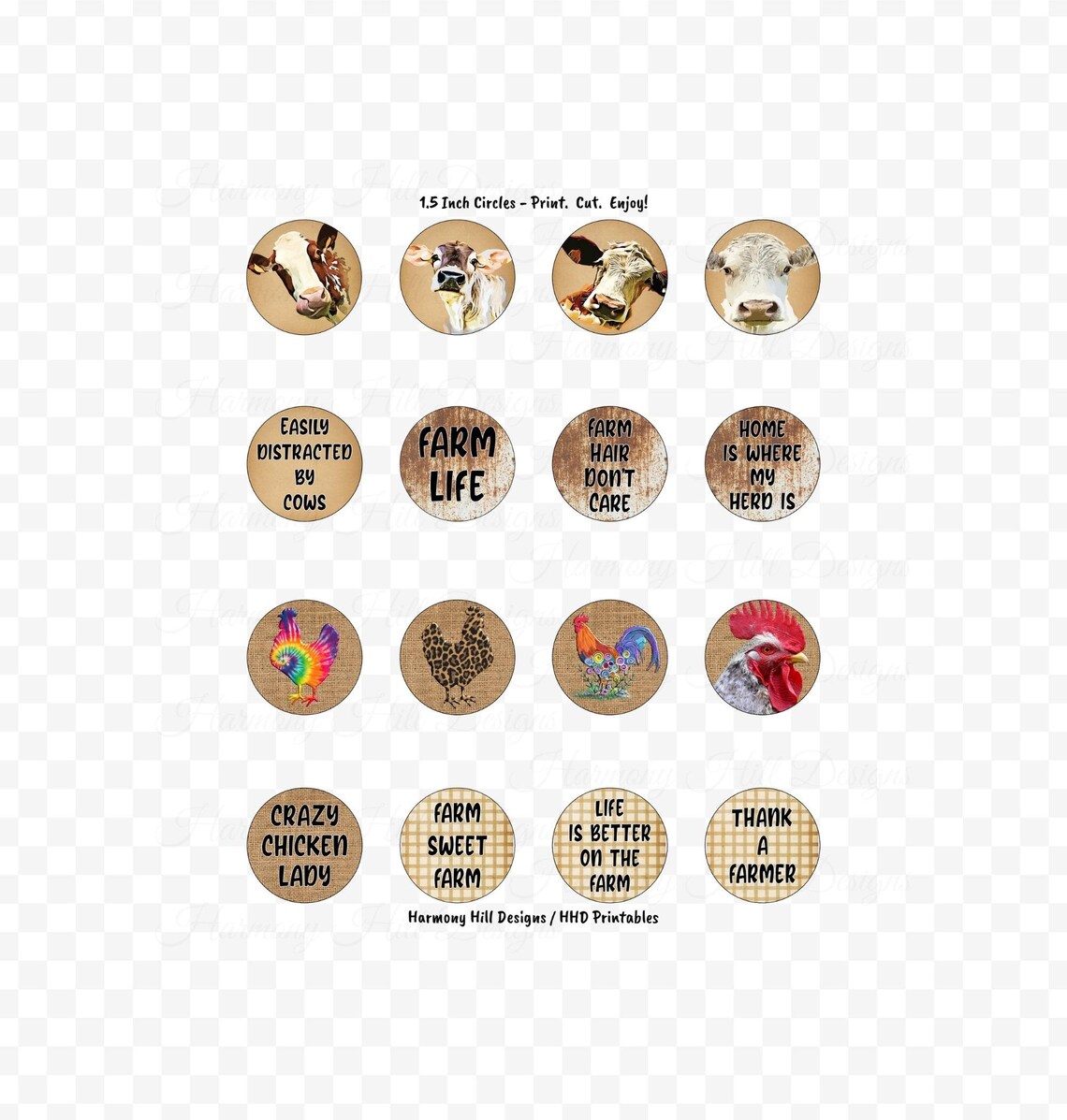 Farm Images Printable Labels Cupcake Toppers Pendant | Etsy