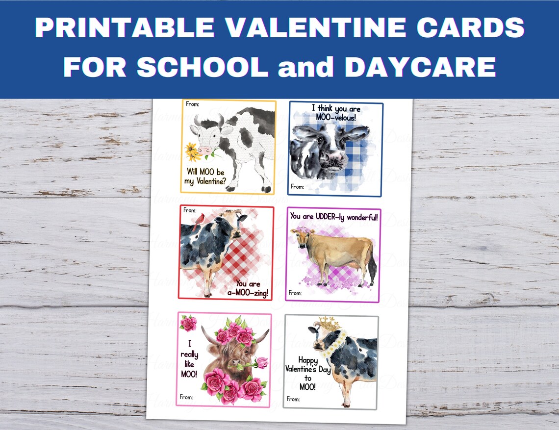 Cow Valentine Cards Printable Cow Valentines Printable Cow - Etsy