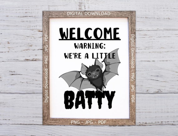 Welcome Bat Sign Printable Halloween Wall Art Funny Bat Wall - Etsy