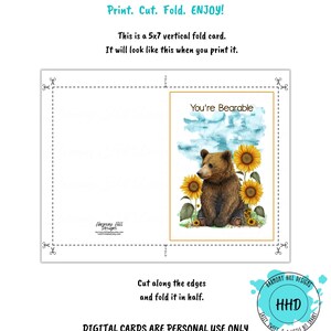 Bear Card, Printable Bear Card, You're Bearable, Cute Bear Card, Brown ...