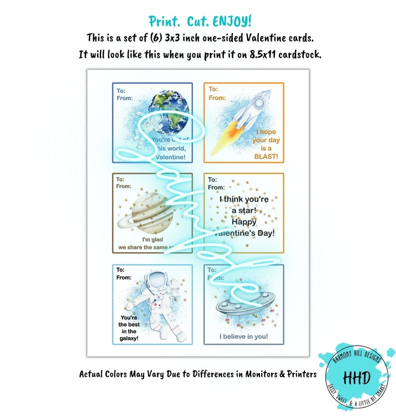 Outer Space Valentines for School, Printable Valentine Cards, Classroom ...