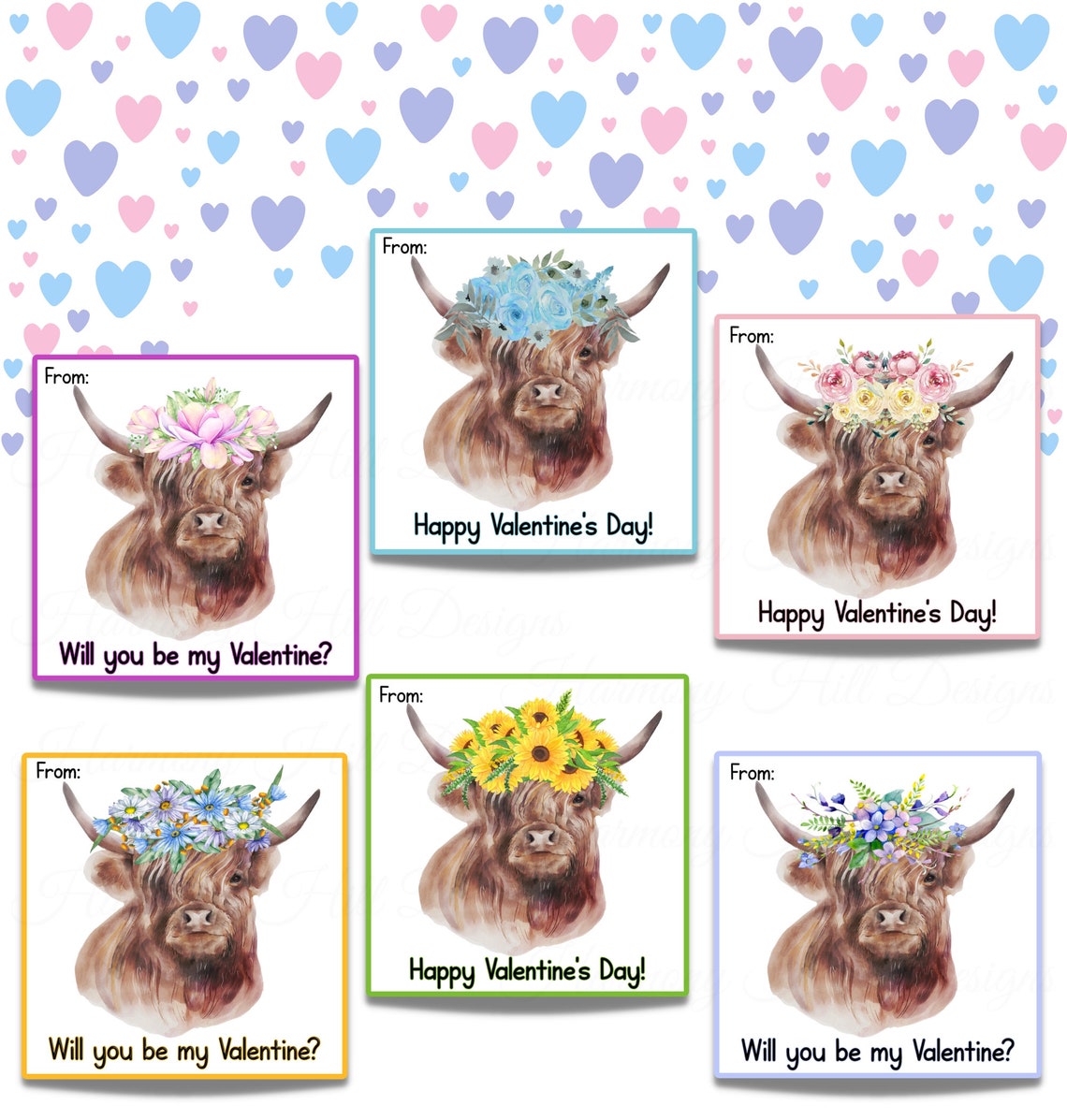 Highland Cow Valentine Cards, Printable Highland Cow Valentines ...
