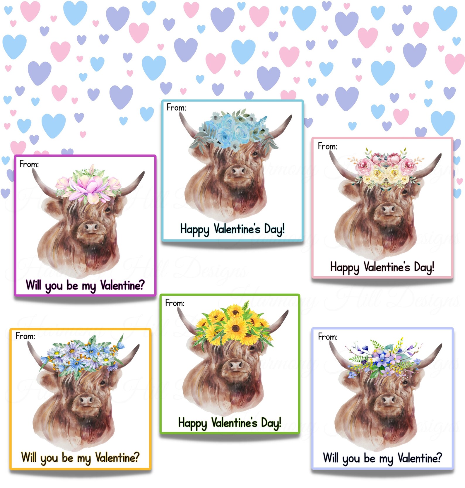 Highland Cow Valentine Cards, Printable Highland Cow Valentines ...