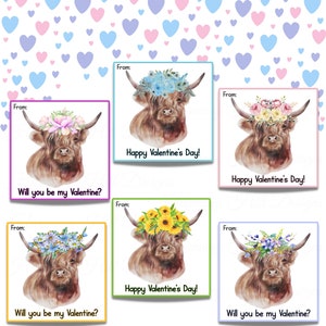Highland Cow Valentine Cards, Printable Highland Cow Valentines ...