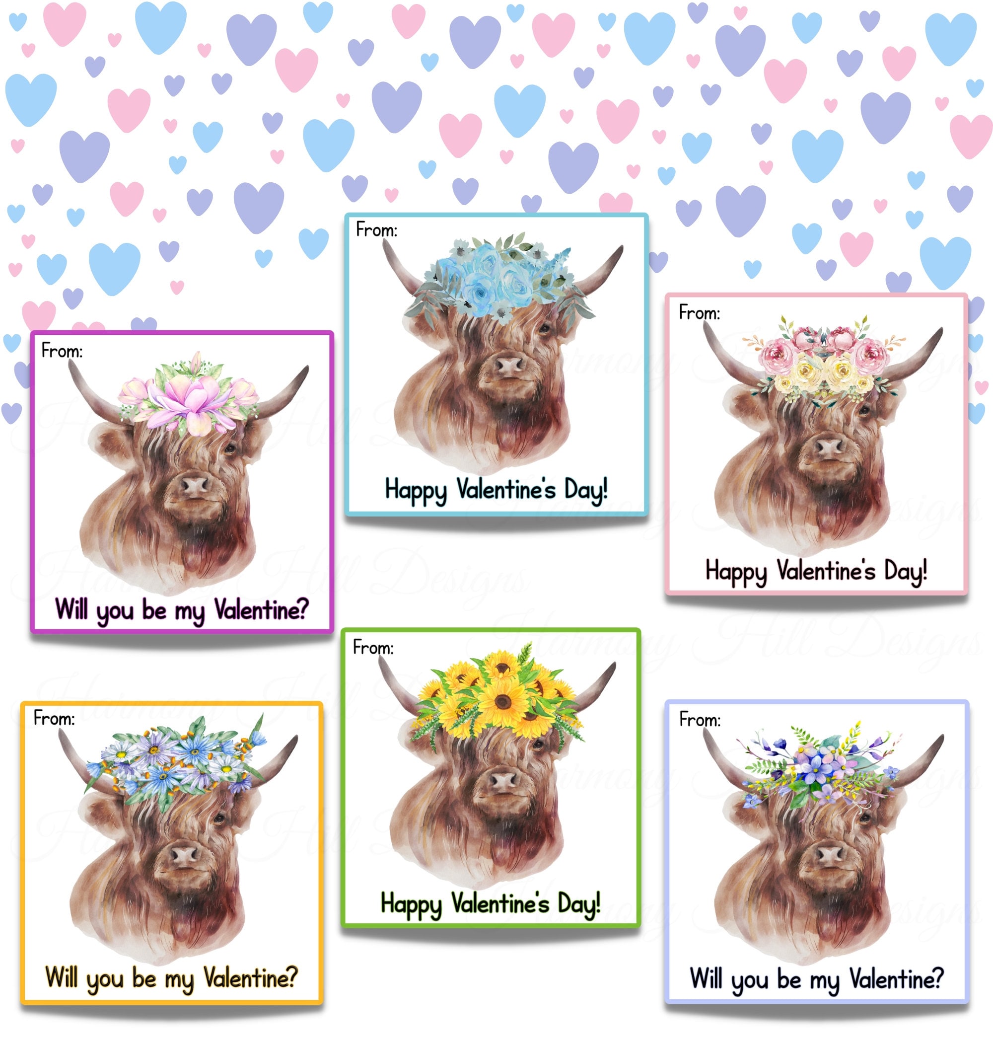 Highland Cow Valentine Cards, Printable Highland Cow Valentines ...
