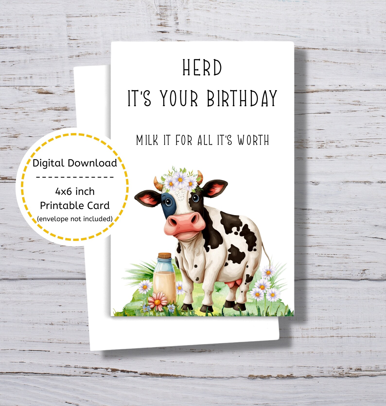 Cow Birthday Card, Printable Cow Birthday Card, Herd It's Your Birthday ...