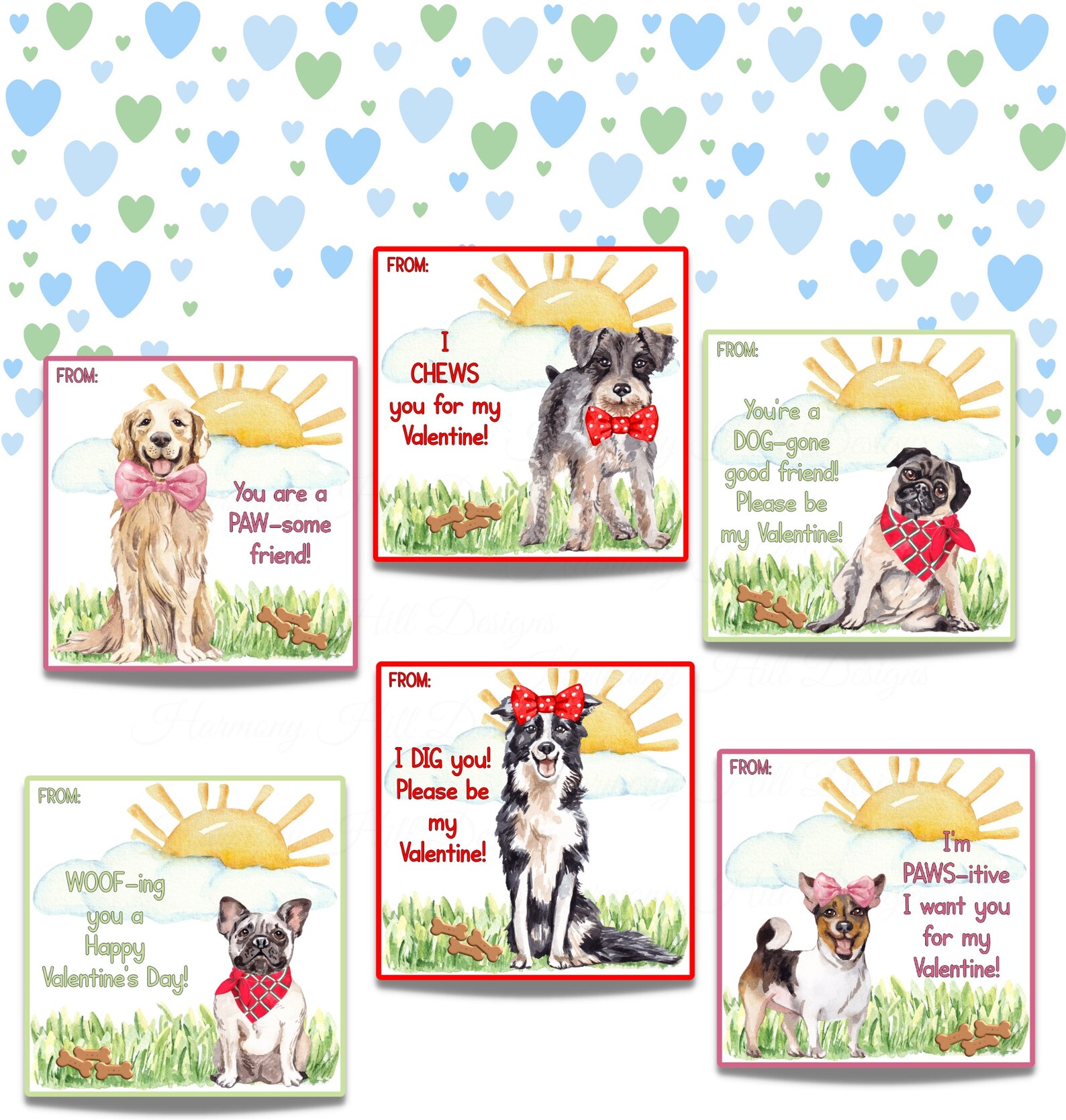 Dogs Valentine Cards, Printable Dog Valentine Cards, Classroom ...