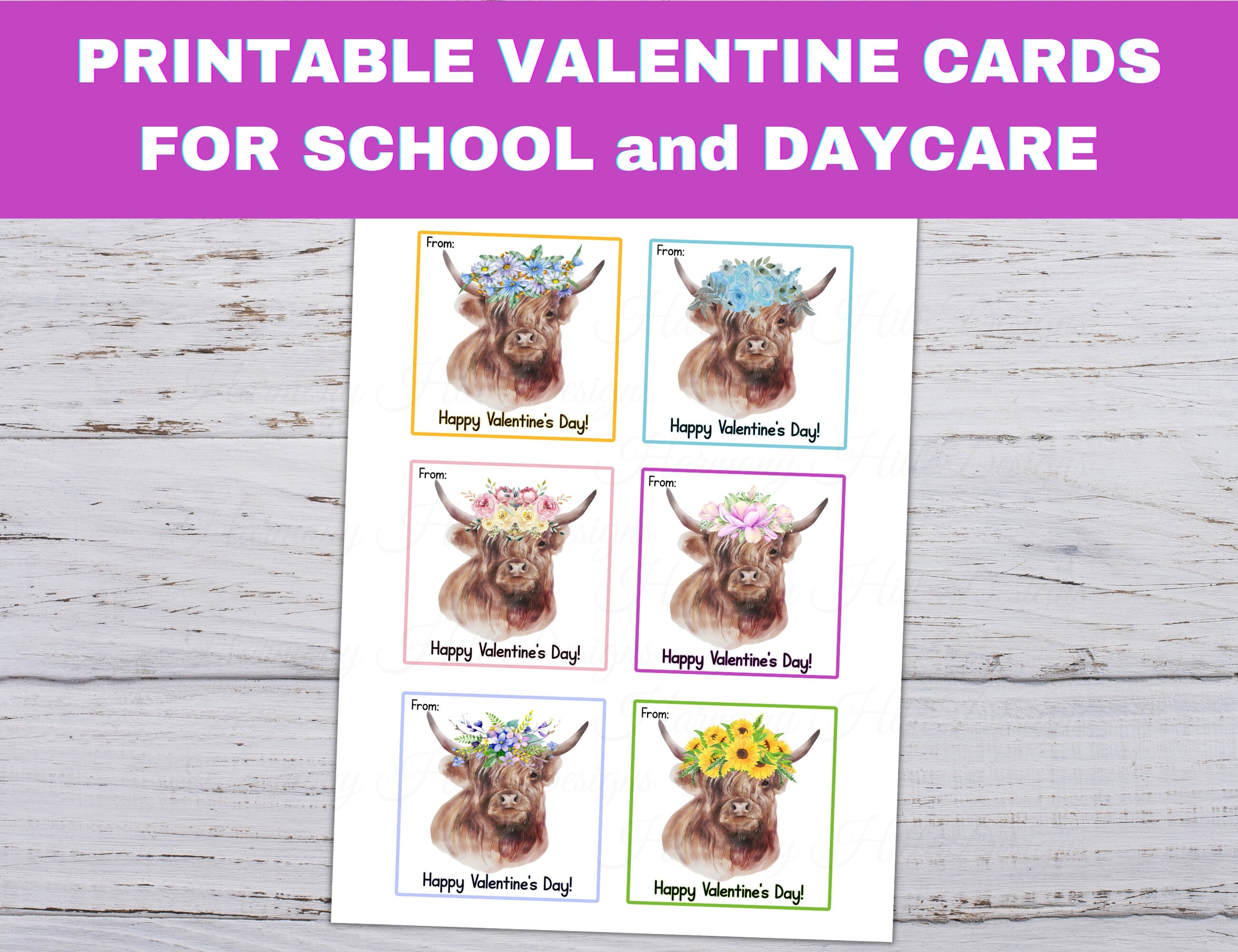 Highland Cow Valentine Cards, Printable Valentine Cards, Valentine ...