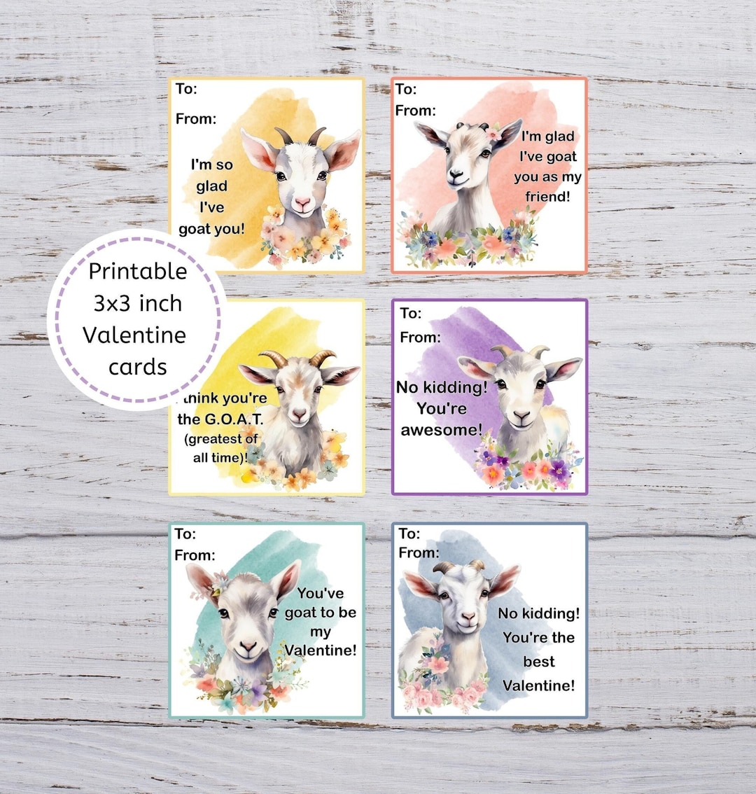 Goat Valentine Cards, Printable Goats Valentines, Printable Valentine ...