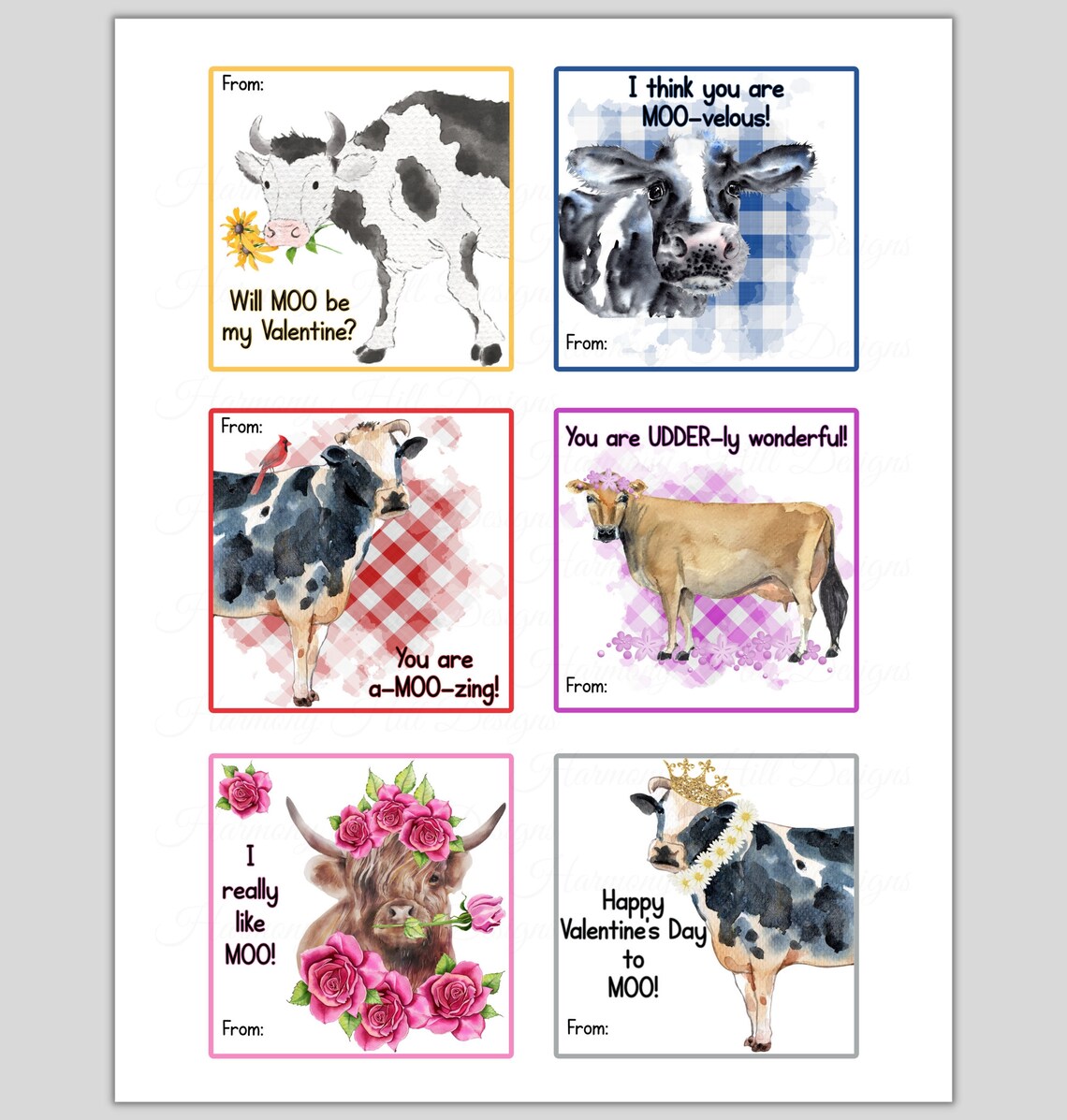 Cow Valentine Cards Printable Cow Valentines Printable Cow - Etsy